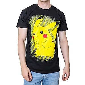 Pokemon Mad Engine Young Men’s Pokémon Pikachu Electric Static Power T-Shirt, Black, 3XL