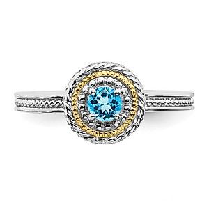 Solid 925 Sterling Silver and 14k Yellow Gold Stackable 925 Sterling Silver Blue Topaz Ring Eternity Band Size 7