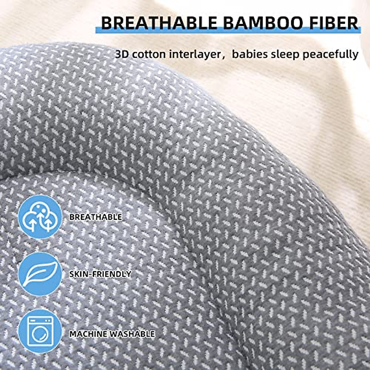 Hiseeme Baby Play Mats for Floor,Baby Lounger for Cover,100% Cotton Premium Breathable Whales Mat,Sleeping Bed Cover for Newborn,Machine Washable, Polyester,（Grey）