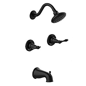 Design House 595686 Oakmont Classic Bath and Shower Trim with Single-Function Shower Head, 2-Handle Faucet and Valve for Bathroom, Matte Black
