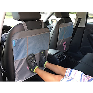 Glangels Child Car Seat Protector- Enhanced Padded Booster Seat Cover for Vehicles-Waterproof Seat Protectant for Baby or Toddler-Extra Large Storage Pocket-Prevents Dirt and Damage (Grey)