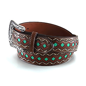 Ariat Women's Blue Diamond Inlay Center Belt, Brown, Medium