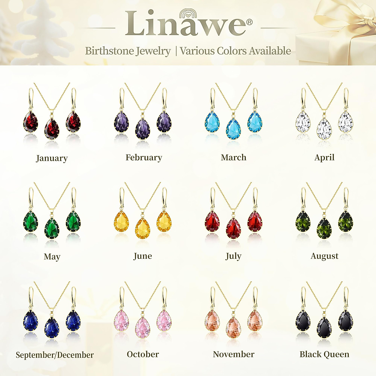Linawe Emerald Crystal Jewelry Sets for Women, Gold Pendant Necklace Set, Green Diamond Drop Dangle Earrings Set, Boho Rhinestone Matching Jewelry for Wedding Bridal Bridesmaid