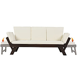 Goohome Outdoor Futon, Outdoor Daybed Cushion Patio Sofa, Adjustable Convertible Wooden Patio Loveseat Sofá Chaise Lounge Sectional Furniture Set, for Balcony, Backyard, Poolside