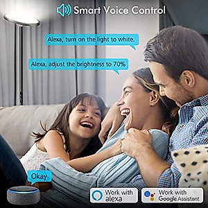 Floor Lamp, Super Bright RGBW Smart WiFi LED Floor Lamp for Reading, Dimmable Torchiere, for Living Rooms Bedrooms, for DIY, Compatible with Alexa & Google Home, Black, 25W