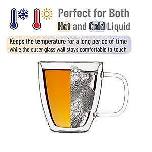 BTaT- Double Wall Glass Coffee Mugs, 16 oz, Set of 4, Double Glass Coffee Cups, Double Wall Coffee Mugs, Double Insulated Coffee Mugs, Clear Latte Mugs, Glass Coffee Mug, Clear Mugs