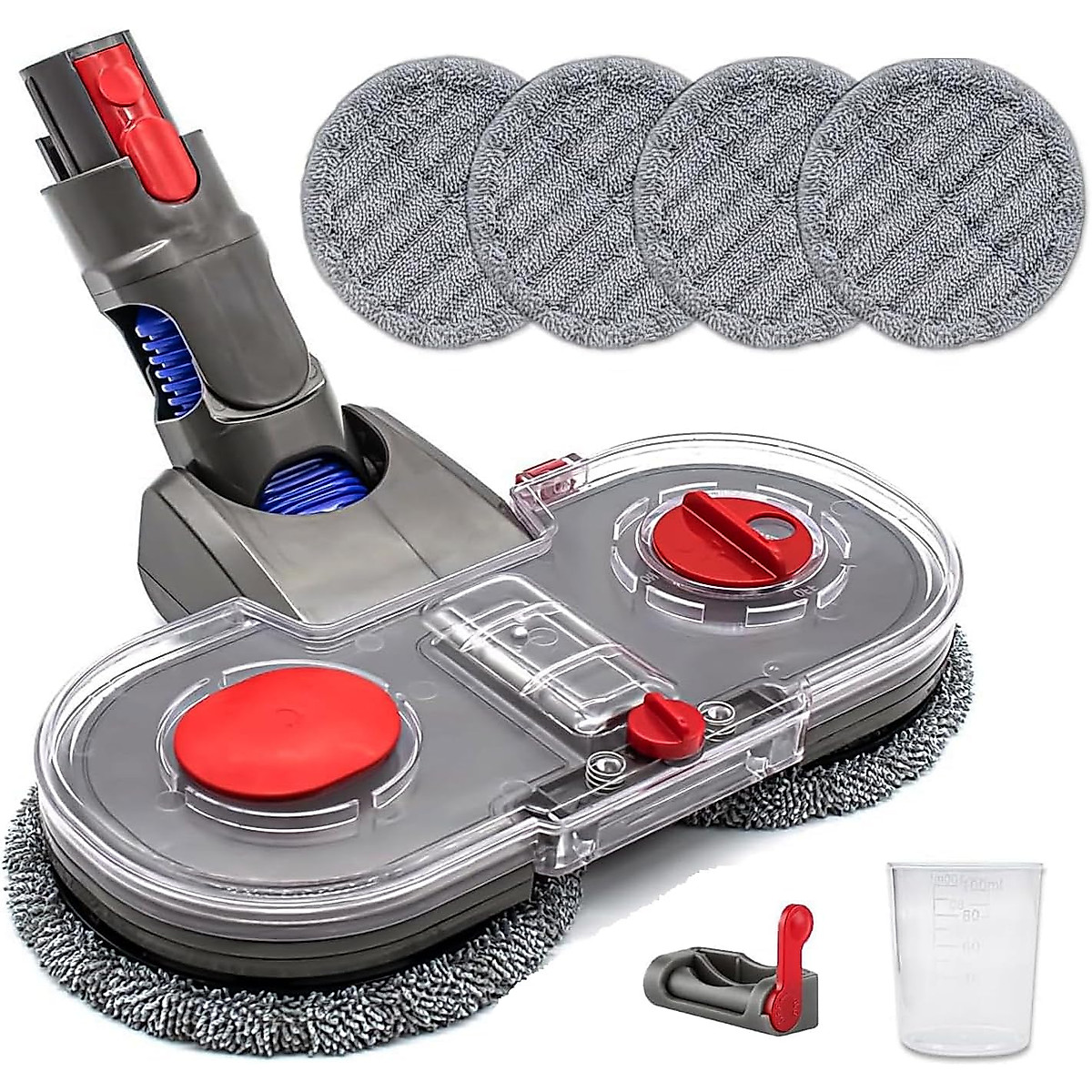 SCREENTRONICS Electric Mop Head with Removable Water Tank Attachment Compatible Replacement for Dyson V7 V8 V10 V11 Vacuum Cleaner (6 Reusable Mop Pads, Cup and Trigger Lock)