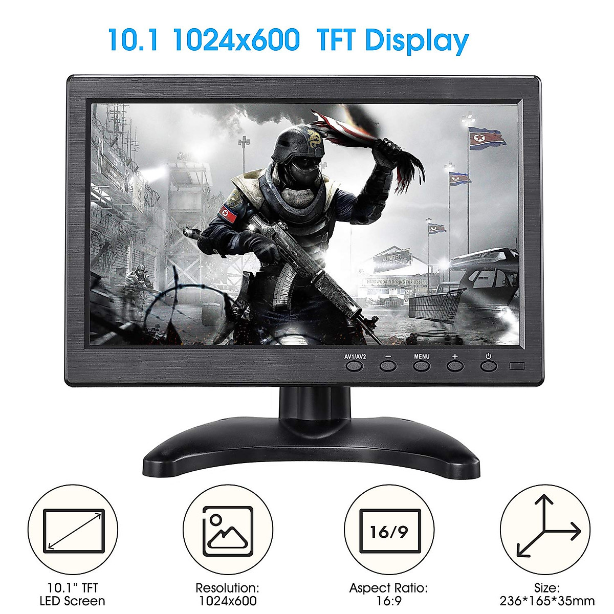 KALESMART 10.1 inch Small Computer Monitor HD 1024x600 with HDMI VGA BNC Port, Display Screen Monitor, Video HDMI Monitor - Build with Speakers