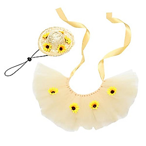 LUOZZY Pet Costume Straw Hat Sunflower Skirt Set for Dogs Halloween Hawaii Luau Party Supplies Cat Dress up Costume Accessories - Yellow