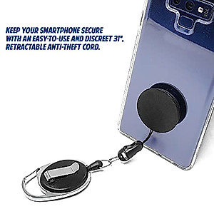 Phone Assured Phone Tether - 31" Safety Anti Theft Retractable Phone Clip - Anti-Drop Travel Clip - Black Smartphone Clip for Pants or Purse - Universal Connection Fits Any Smartphone Case (1 Pack)