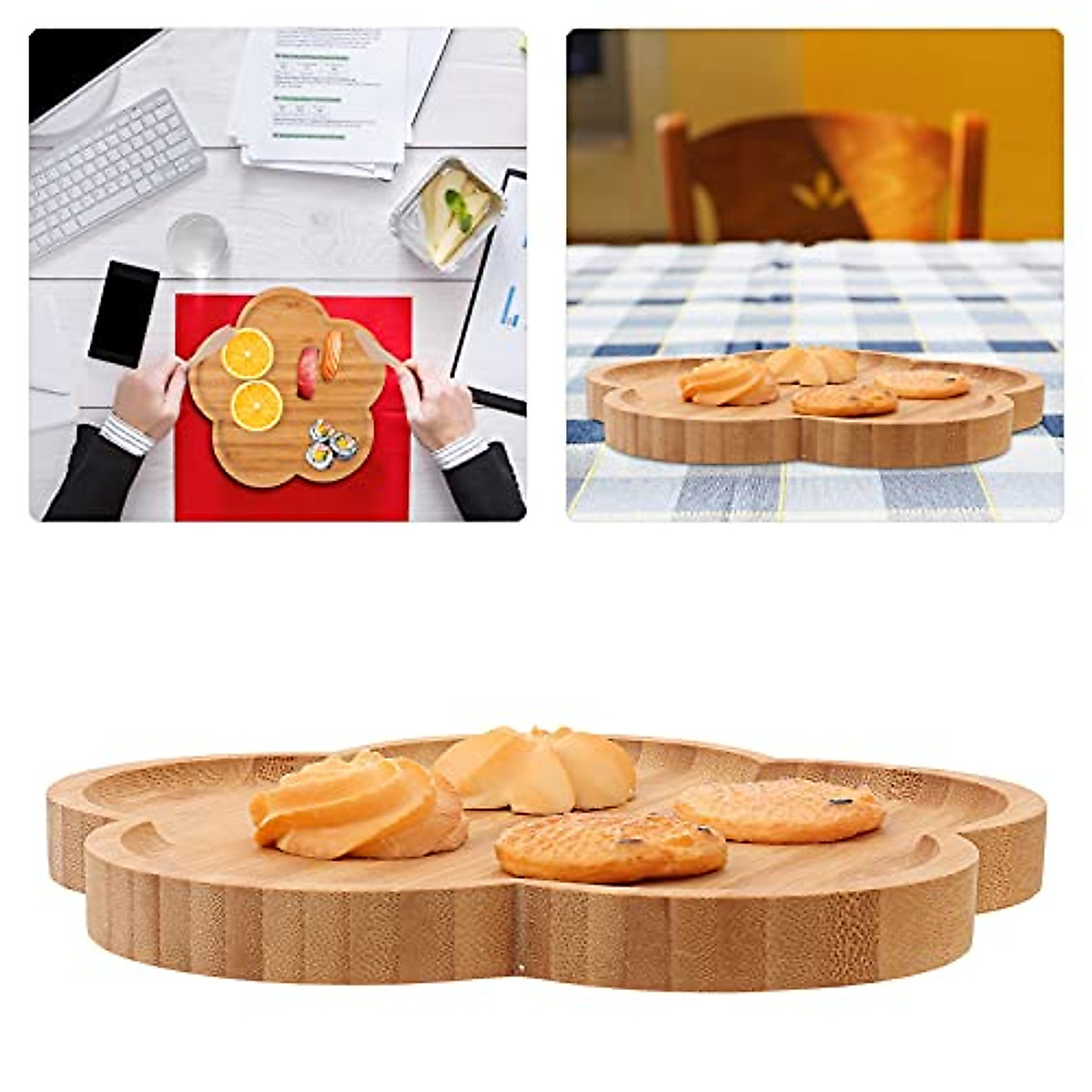 Hemoton Wood Serving Tray Flower Shaped Dessert Plate Food Tray Dinner Plate Serving Platter Appetizer Plates for Steak Fish Seafood Cooking Baking Yellow
