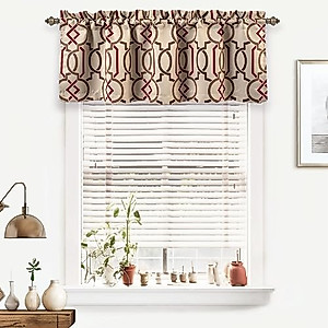 DriftAway Abigail Geometric Trellis Pattern Window Curtain Valance Rod Pocket 52 Inch by 18 Inch Red