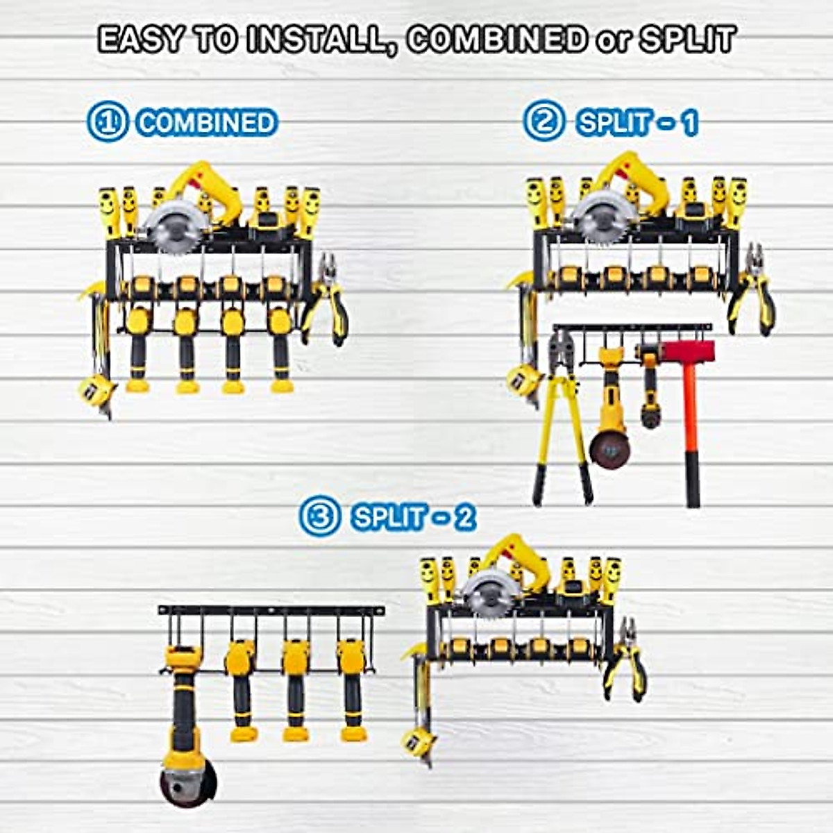 PLOSIF Power Tool Organizer, Ultra Heavy Duty Wall Mount Drill Holder 3 Layers Floating Shelves, Garage Shelving on Pegboard, Garage Organization and Storage Rack for Dad