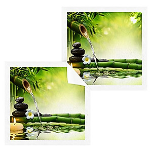 KEEPREAL 2 Pack Bamboo Stalks Candle and Basalt Stones Washcloths Set - Highly Absorbent Pure Cotton Wash Clothes - Soft Fingertip Towel for Bath, Spa