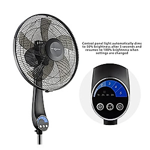Air Monster 16" 5-Blade, 5 Speed Adjustable Height Ultra Powerful Quiet Oscillating Standing Pedestal Fan with Remote Control, 7.5 Hour Timer, Stand Fan for Bedroom, Black