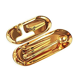 MEOLY Serving Tray Ellipse Tray Stainless Steel Summit Serving Tray Storage Disk Fruit Tray Jewellery Tray Organizer, 2pcs Pack (Gold)