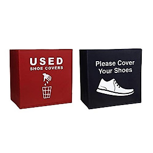 Yolju 2 Pack Shoe Cover Boxes for Realtor, Home, Office. Blue and Red Foldable Boxes Come as a Set with Please Cover Your Shoes and Used Shoe Covers Sign for Disposable Booties