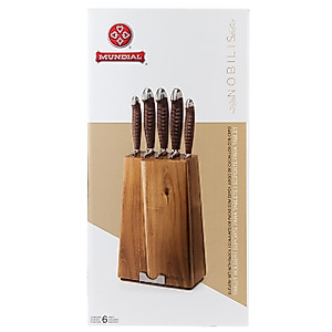 Mundial Nobilis Series 6-Piece Knife Block Set, Including 5 Knives with Wood Handle and Stainless Steel Blades and 1 Wood Block with Tablet Support