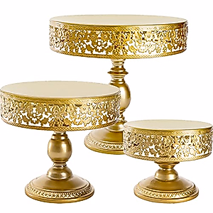 Jucoan 3 Pack Gold Metal Cake Stands, 8/10/12Inch Round Dessert Display Stand, Cupcake Holder, Pastry Serving Plate for Wedding Party Baby Shower