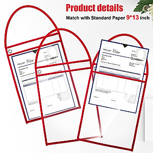 50 Pack Job Ticket Holders Work Order Holder Pockets for 9 x 12 Inch Hanging Sleeve Plastic Shop Ticket Holders with Strap, Both Sides Clear(Red)