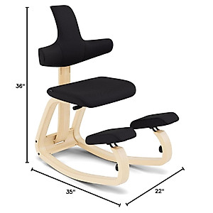 Varier ThatSit Balans Adjustable Ergonomic Kneeling Chair with Backrest (Black Revive Fabric with Natural Base)