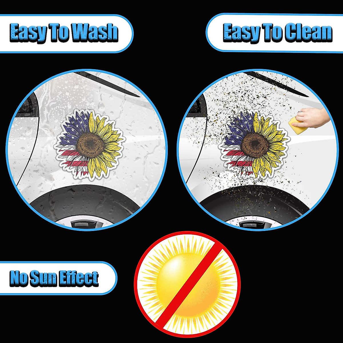 Smart-USA Flag Sunflower Sticker for Car Decal Truck Window Sticker Laptop Decal Auto Vinyl Sticker Motorcycle Helmet | 4 INCH | Set of 5 | SD-795