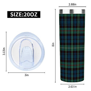silichee 20 Oz Insulated Tumblers Stainless Steel Cup with Lid Tartan Pattern Background Blue Black Green Red Gold Plaid Flannel Shirt Tumblers Vacuum Coffee Mugs for Cold Hot Drinks for Home
