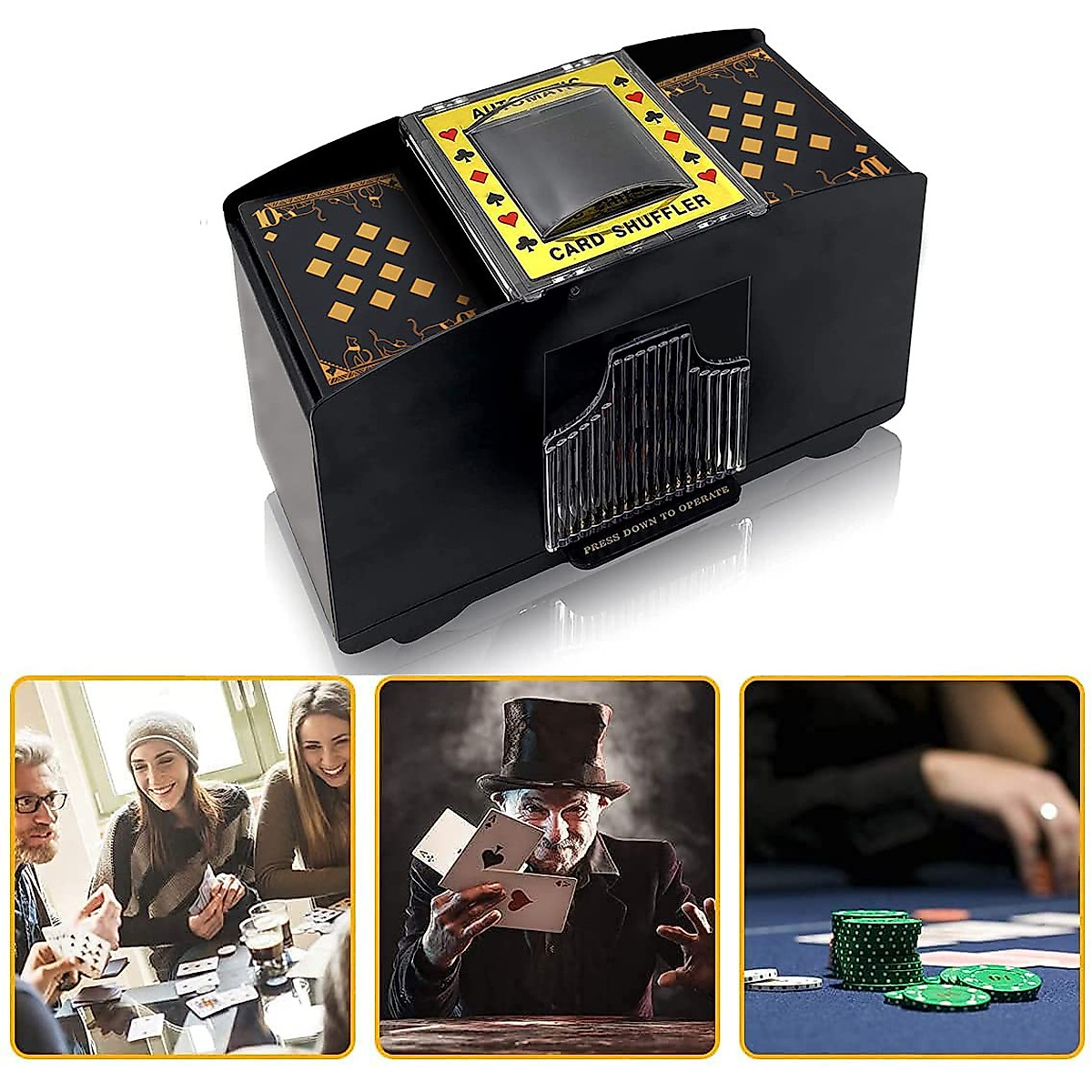Nileole 2/4/6 Deck Automatic Card Shuffler, Battery-Operated Electric Shuffler, Casino Card Game Table Accessories for Travel, UNO, Phase 10, Skip-Bo, Texas Hold'em (Black, 4 Decks)