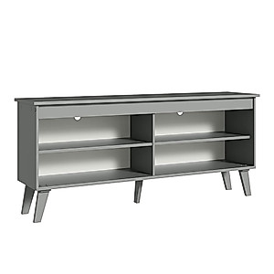 Madesa Compact TV Stand Cabinet with 4 Shelves and Cable Management for 50, 55 Inch TV Media Storage Unit Living Room and Bedroom Modern Wooden Television Media Console - Grey