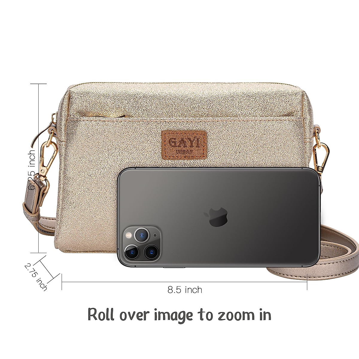 GAYI URBAN Glitter Crossbody Bags for Women, Sparkle Shoulder Handbags with Chain, Ladies Clutch Purses with Zipper Closure (Champagne)