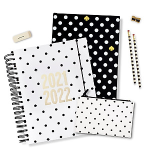Kate Spade New York Undated Daily Planner, Large Journal Planner, To Do List Notebook, Black/Gold Hardcover Personal Organizer, Polka Dots
