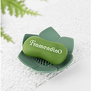 Framendino, 4 Pack Lotus Flowers Soap Dish Silicon Flexible Non-Slip Floral Soap Trays with Drain for Bathroom Shower
