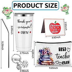 YOOIPI Teacher Appreciation Gifts, Best Teacher Gifts for Women with 20 oz Insulated Tumbler Makeup Bag Keychain and Card Thank You Gifts for Teachers Day Birthday Graduation Thanksgiving Christmas