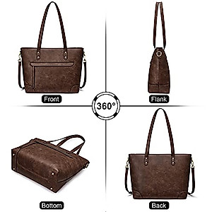 S-ZONE Leather Tote Bag for Women Large Shoulder Bag Handbag for Work with Long Shoulder Strap