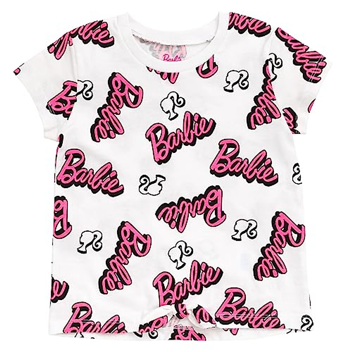 Barbie Little Girls T-Shirt and Dolphin Active Shorts Outfit Set Pink/Black 7-8