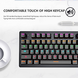 Chuang Gaming KU20 Mechnical Gaming Keyboard, RGB Backlit Wired Keyboard with Blue Switches & ABS Keycaps, Splash-Proof Function with Ergonomic Design, Black