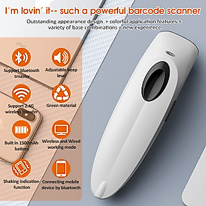 Alacrity 2D Barcode Scanner Wireless & Bluetooth & USB Wired Connection,Connect Smart Phone Tablet PC,QR Image Inventory Bar Code Scanner with Vibration Alert CO-R40BW