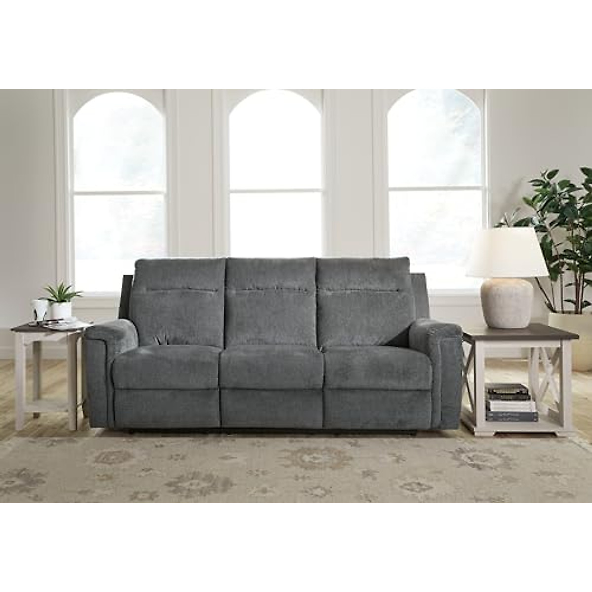 Signature Design by Ashley Barnsana Minimalist Power Reclining Sofa with USB Charging Ports, Gray