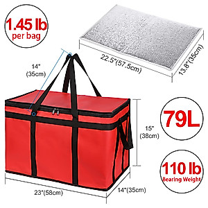 CIVJET 2-Pack Insulated Food Delivery Bag with Hard Bottom, XXX-Large Insulated Reusable Grocery Cooler/Hot Bags, Tote Bag for Shopping/Travel/Doordash, Red