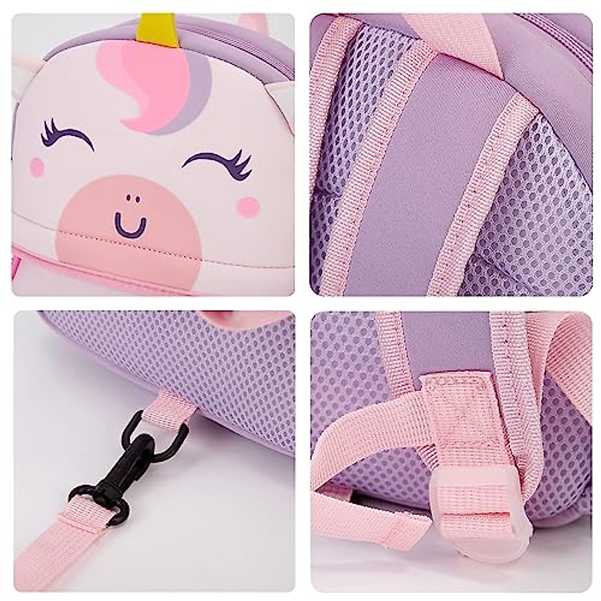 KK CRAFTS Preschool Toddler Backpack with Leash, 3D Cute Cartoon Neoprene Animal Schoolbag for Kids Boys Girls（Baby Unicorn）
