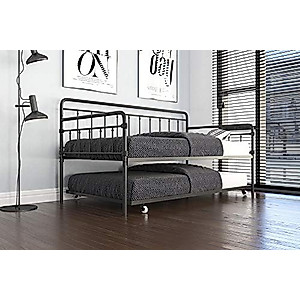 DHP Winston Metal Daybed and Roll Out Trundle, Sturdy Metal Frame, Multifunctional Piece, Black - Twin