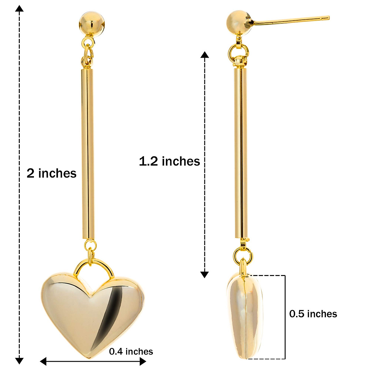 Cowlyn Heart Earrings Love Pendant Long 925 Silver Needle 14K Gold Dangle Drop Stud Cute Jewelry Valentines Day Gift for Women