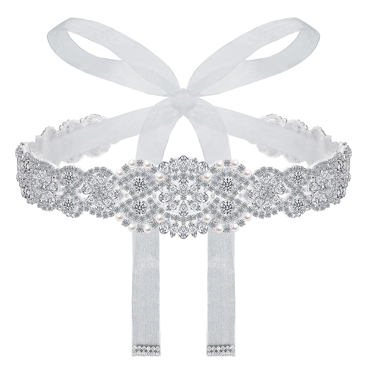 Geyoga Bridal Belt Wedding Dress Belt Rhinestone Wedding Sash for Bride Dress Gowns Crystal Belt with White Organza (Charming Style)