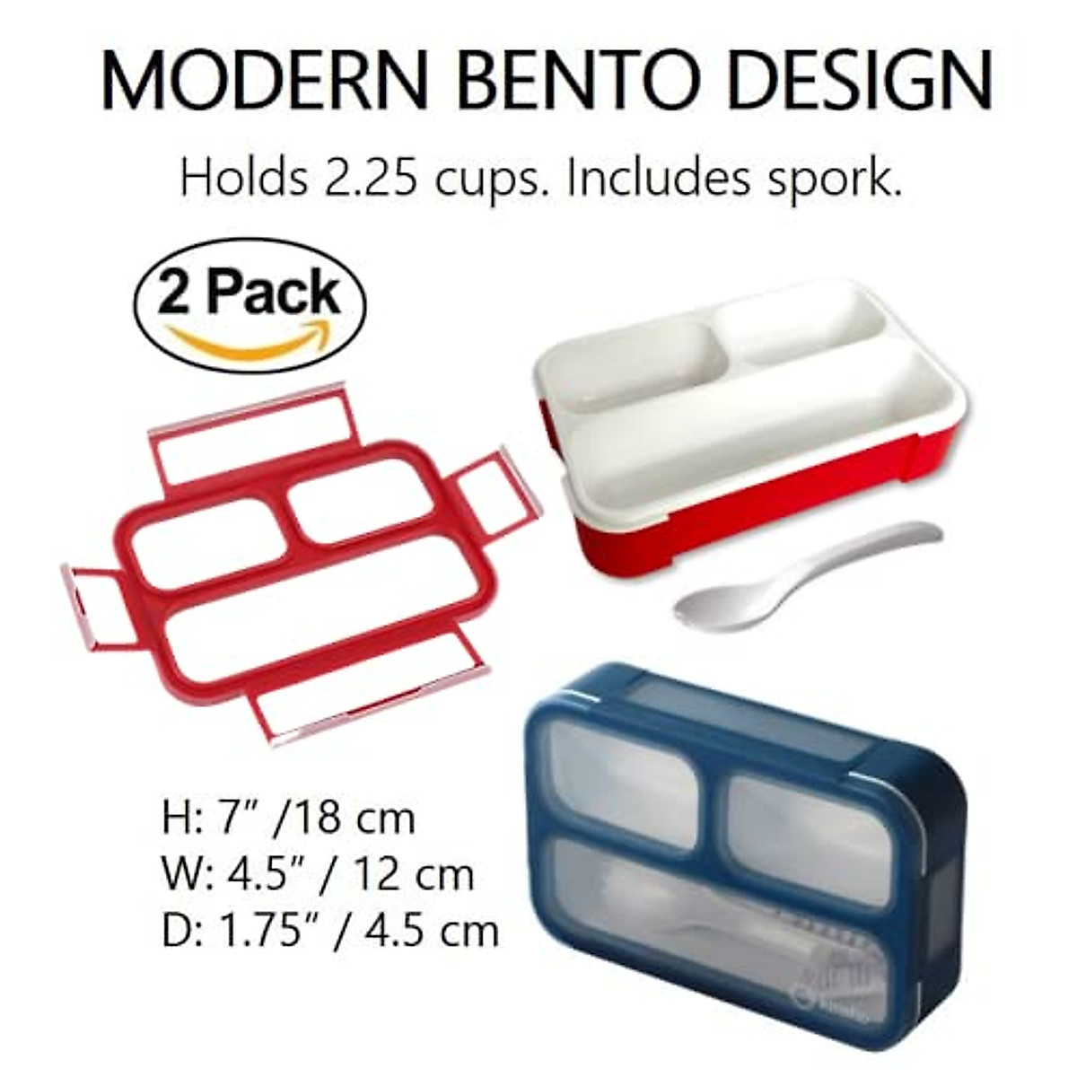 kinsho Snack Containers - Small Bento Lunch Box for Kids Girls Boys Toddlers | MINI Leakproof Boxes, Baby Bentobox for School Daycare Travel, Portion Containers, 2 pack, Red Navy Blue