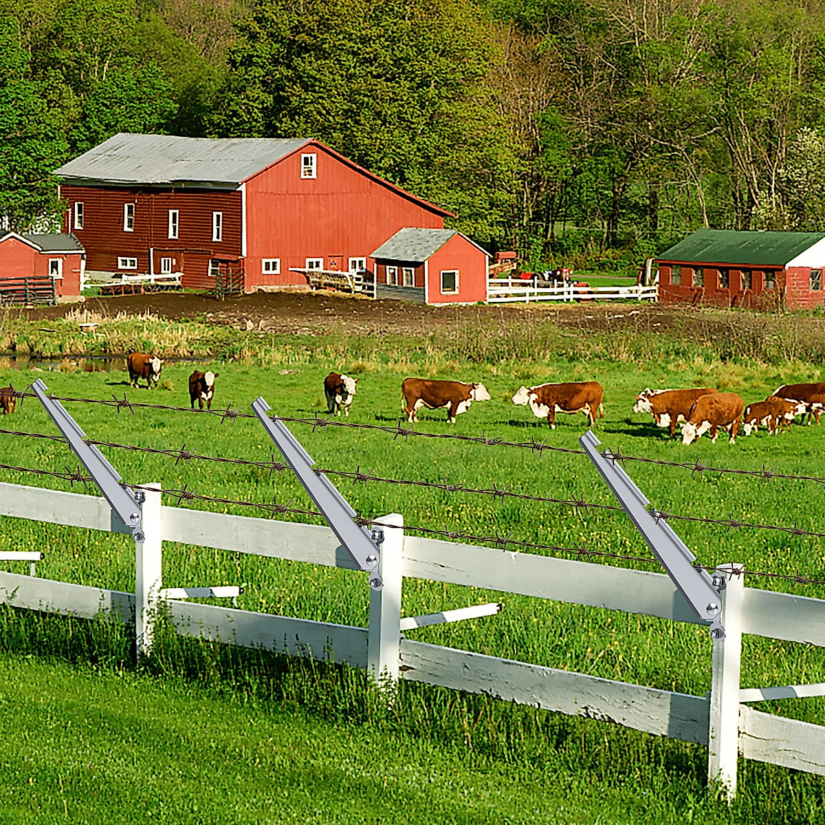 Hwedra Barbed Wire Arm for Flat or Surface Mount, Hot-Dip Galvanized Steel Barb Wire Arm Extender for PVC and Wood Fences, Barbed Wire Fence Extensions, All Bolts&Spanner Included 7Pcs…