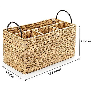 Americanflat Water Hyacinth Basket with Handles - Multipurpose Storage Organizer Caddy - 1 Large and 3 Small Compartments (Natural Color)