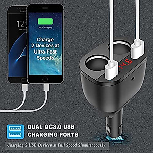 GemCoo Cigarette Lighter Splitter, 100W Cigarette Lighter Adapter with 2 Sockets Car Charger Adapter for iPhone iPad Android Samsung GPS Dash Cam DVD Player