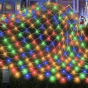 360 LED Net Mesh Lights Outdoor, 12Ft x 5Ft Waterproof String Lights with 8 Modes Plug in Low Voltage Connectable for Bushes Holiday Yard Garden Party Wedding Christmas Decorations (Colorful)