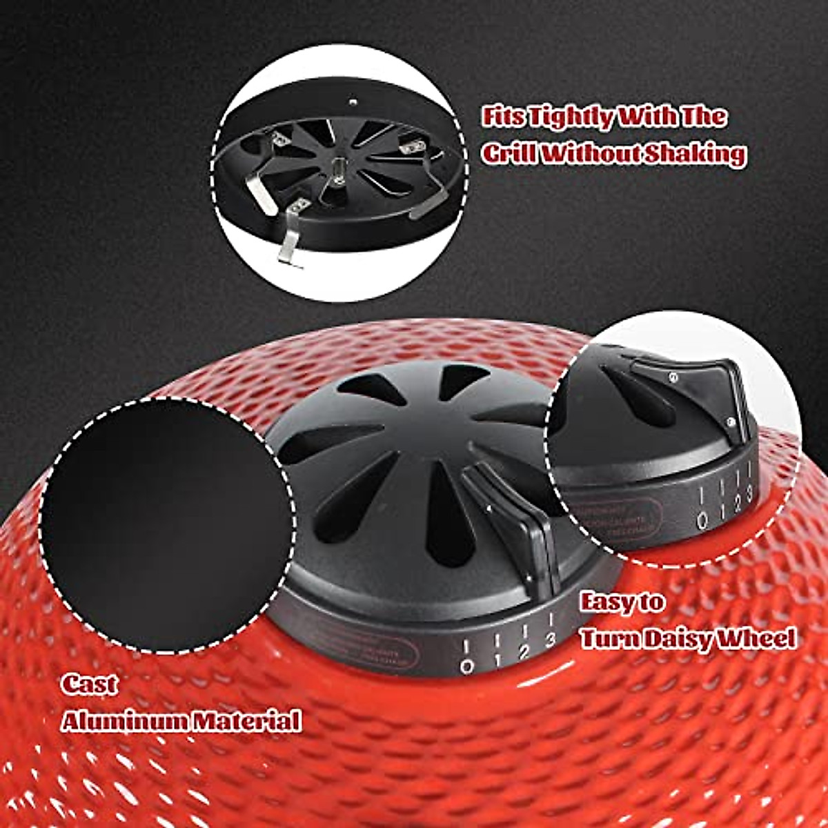 Dracarys Charcoal Kamado Cast Aluminum Top Vent Chimney for Vision Grills Classic B Series 18 Inch Pit Boss 71220, 71240