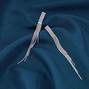 Sttiafay Vintage Rhinestone Dangle Earrings Silver Sleek Chain Drop Earrings Crystal Long Chain Tassel Earrings Sleek Metal Chain Earrings Jewelry for Women and Girls